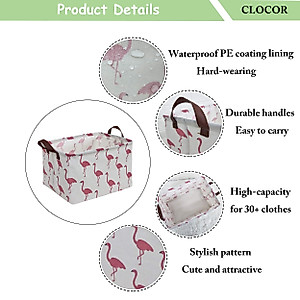 CLOCOR Rectangular Flamingo Storage Basket,Collapsible Cute Pattern Storage Bin,Waterproof Coating Storage Box with Handles,Gift Baskets,Toy Organizer,Shelf Basket (Flamingo)