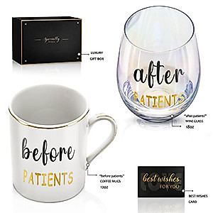FONDBLOU Before Patients After Patients Set, 12oz Coffee Mug & 18oz Wine Glass, Gifts Idea for Nurses,Doctors,Dentists,Hygienists,Assistants,Physician,RN,Unique Birthday Graduation Nurses Day Gifts
