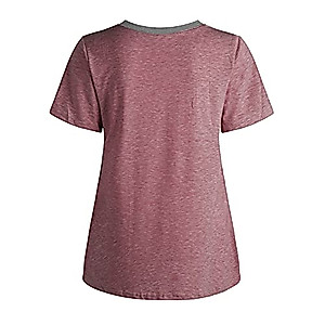 wodceeke Short-Sleeved V-Neck Plain T-Shirt For Women Casual Loose Basic Tee Summer All-Match Blouse Tops (Red, XXL)