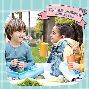 Teivio 4 pcs 10 oz Wheat Straw Kids/Toddler Cups with Lid and Straws, Reusable Spill proof cups for Kids,Unbreakable plastic cups with Silicone Straws&Cleaning Brush,Dishwasher Safe,Autumn Multicolor