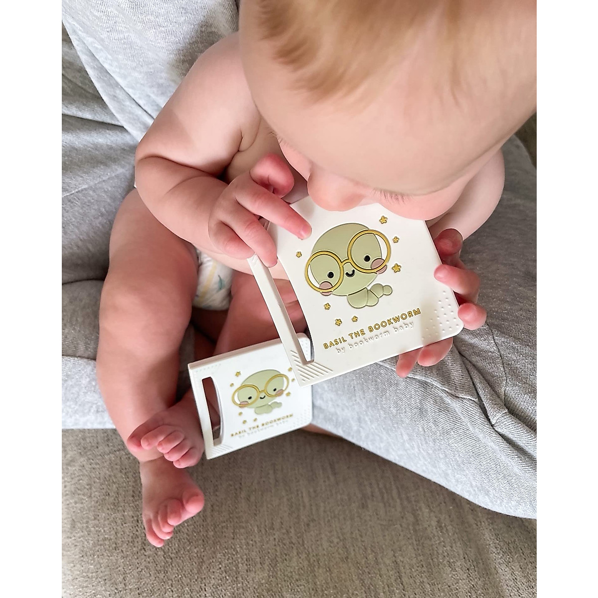 Basil The Bookworm Baby Teether - Premium BPA Free Silicone Teething Toy | Perfect for Baby Showers | Unique Book-Shaped Design | Freezer & Dishwasher Safe (Age: 3+ Months)