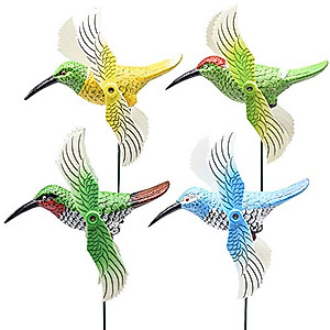 UOUDIO 4Pcs Hummingbird Garden Decor Stakes with Windmill, Durable Garden Ornaments Outdoor Decorations for Patio Lawn Yard