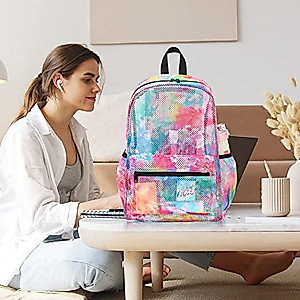 LEDAOU Mesh Backpack for Kids Girls Semi-Transparent Mesh School Backpack Bookbag Lightweight Casual Daypacks for Beach Gym Travel (Tie Dye Orange)