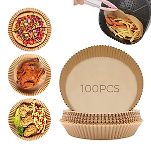 Air Fryer Liners - 100pcs Air Fryer liners Disposable | Heat Resistant, Oil-Proof & Water-proof Paper Parchment for Baking & Cooking | Food Grade Parchment for Air Fryer, Steamer, Microwave | 6.3”