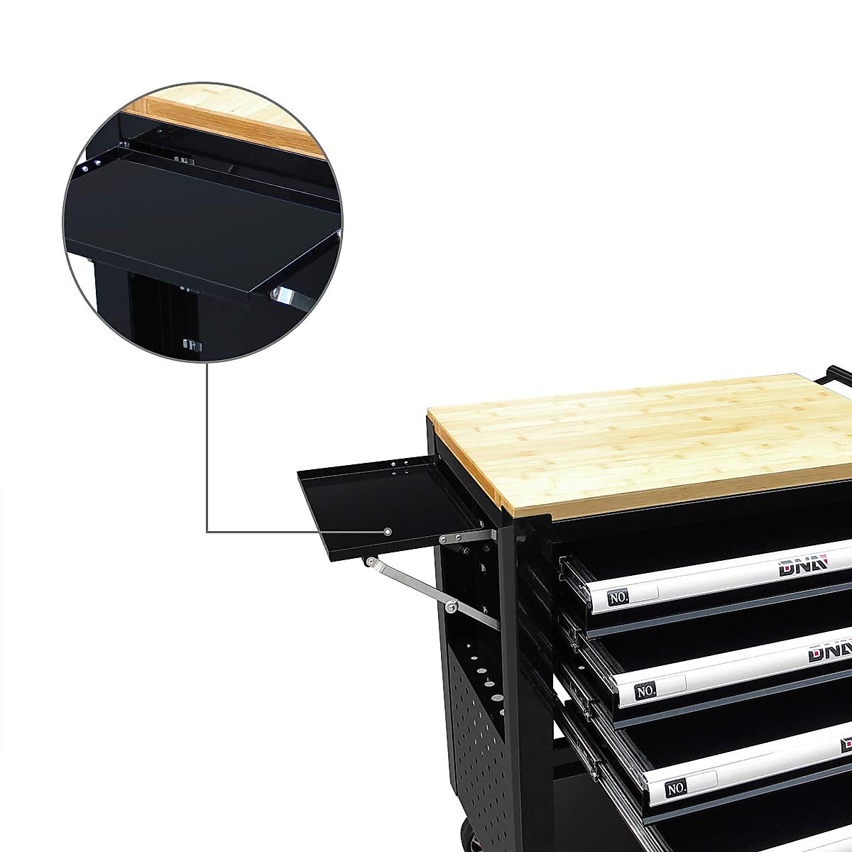 DNA MOTORING 30" W X 37" H X 18" D Large Capacity 4-Drawer Chest Rolling Tool Cart Locking Swivel Cabinet (TOOLS-00003) with Keys, Black