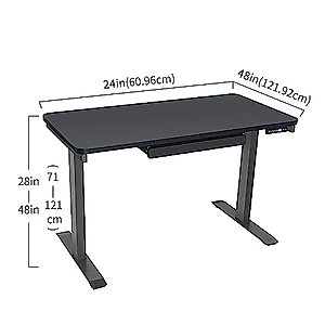 Motionwise Electric Standing Desk, 24”x48 Home Office Series, 28"-48" with Quickly Program up to 4 pre-Set Height adjustments and USB Charge Port, Black Top with light Grey frame