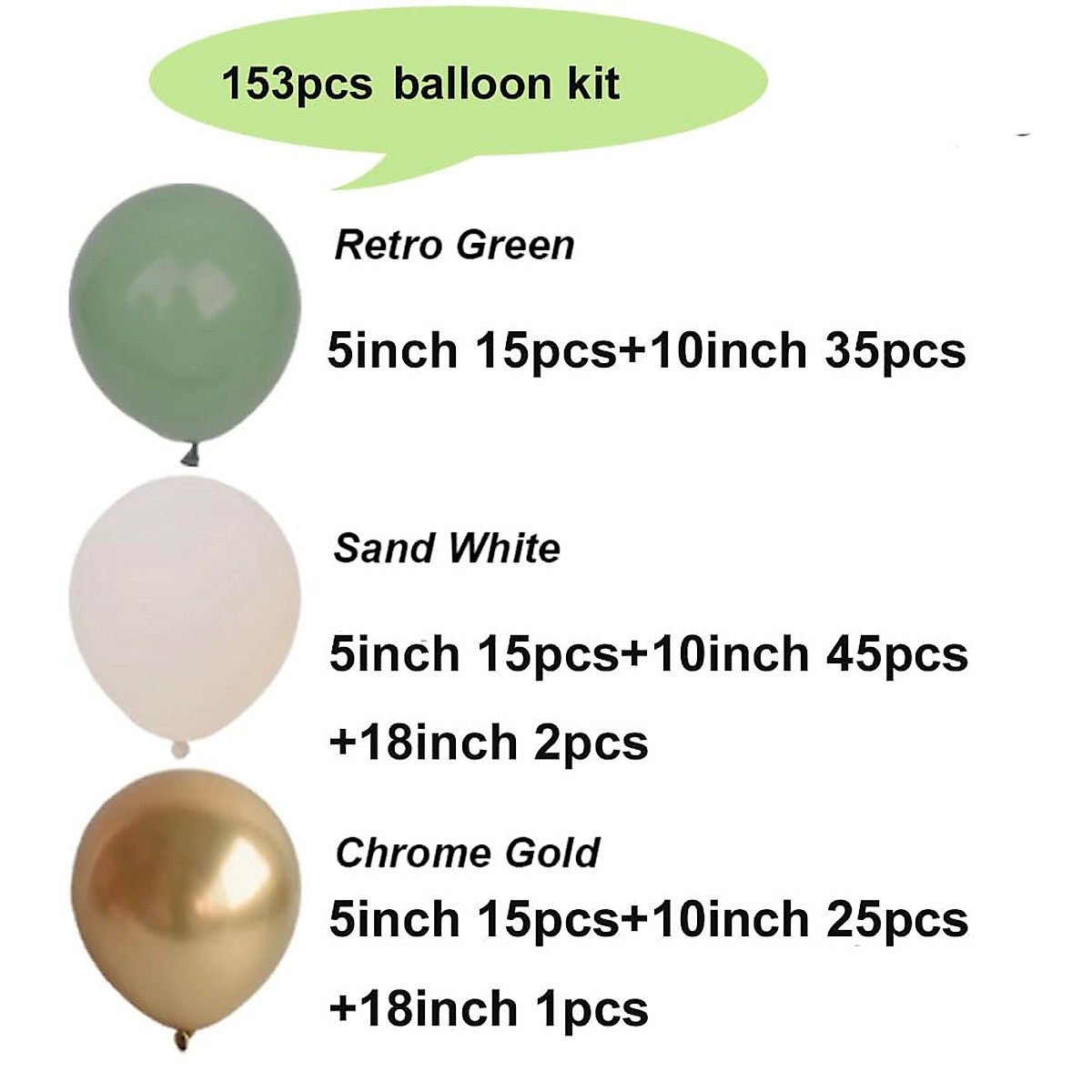 Sage Green Balloon Garland Arch Kit 153pcs Sand White Chrome Metallic Gold Avocado Olive Boho Pastel Balloons for Baby Shower Birthday Wedding Jungle Safari Party Decorations
