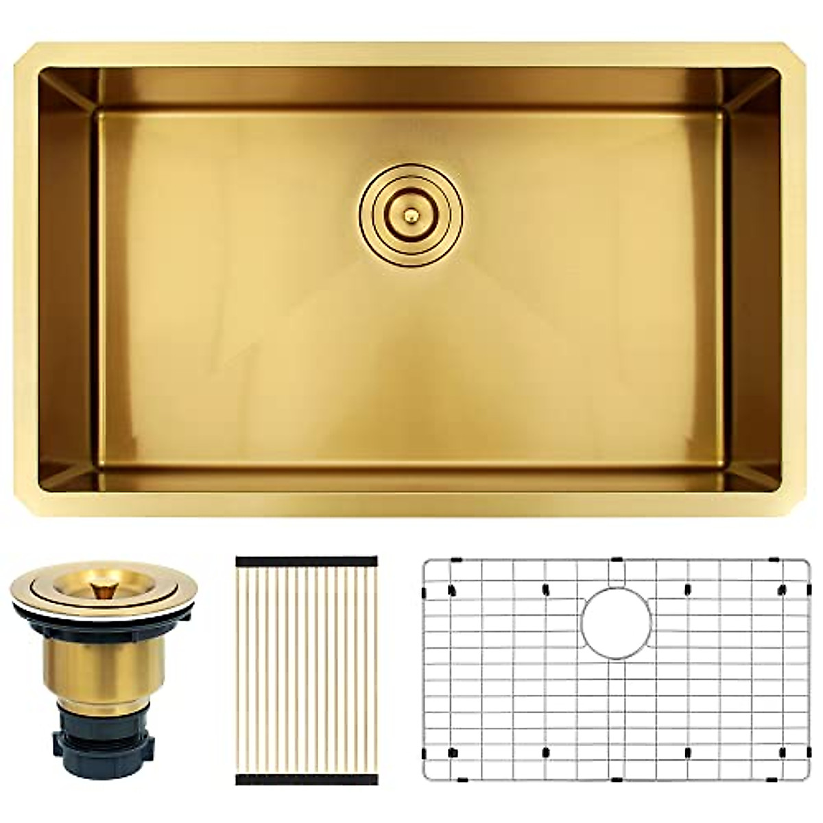 Lonsince Undermount Kitchen Sink 30 X 18 inch,Single Bowl Kitchen Sink Undermount,Gold Kitchen Sink,Undermount Stainless Steel Kitchen Sink
