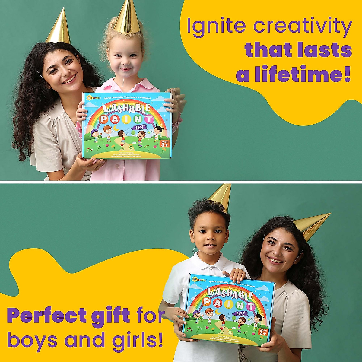 Kids Paint Washable Paint for Kids Non Toxic Paint for Toddlers Washable - Finger Paint Paper for Painting Kids Washable Paint Set Brushes | Toddler Paint Set for Kids Paint Set, Toddler Painting Set