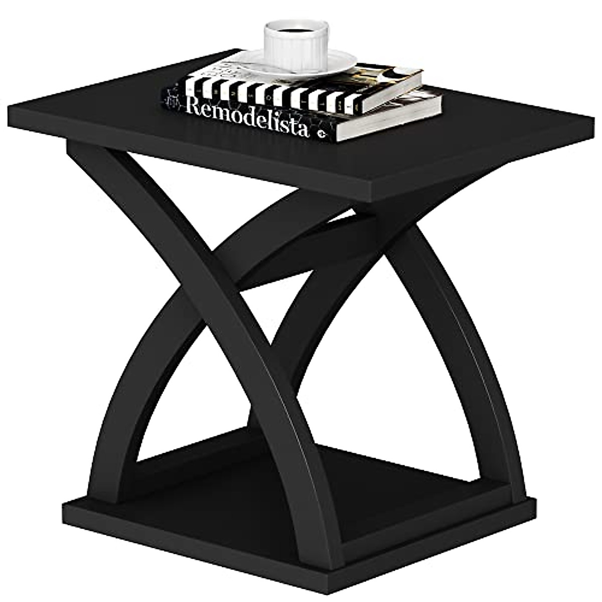 ChooChoo End Side Table, Modern End Table with Storage Shelf, X-Design Side Table Living Room (Black)…