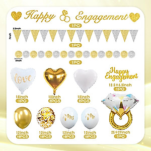 BANBALLON Engagement Party Decorations Gold and White Banner Balloons Cake Toppers Mrs and Mr Balloons Decorations for Engagement Theme Party Wedding Bridal Party Decorations Supplies (Style 01)