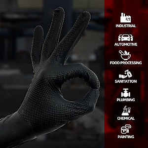Jointown Heavy Duty Nitrile Industrial Disposable Gloves,Black Ultra 8 Mil Diamond Textured Grip,Suitable for Industrial, Mechanical&Food Applications,Latex &Powder-Free,Large Size,100-ct Box