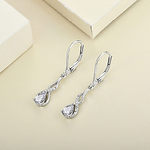 YL Infinity Dangle Drop Earrings Sterling Silver Leverback Teardrop Earrings Cubic Zirconia Twisted Jewelry