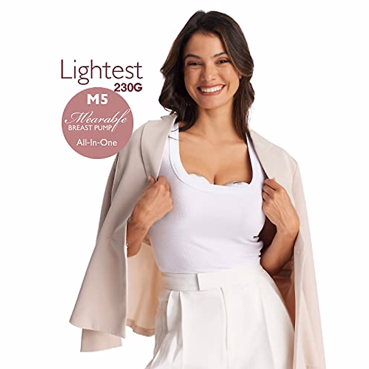 Momcozy M5 Hands Free Breast Pump, Double Wearable Breast Pump of Baby Mouth Double-Sealed Flange with 3 Modes & 9 Levels, Electric Breast Pump Portable - 24mm, 2 Pack Quill Gray