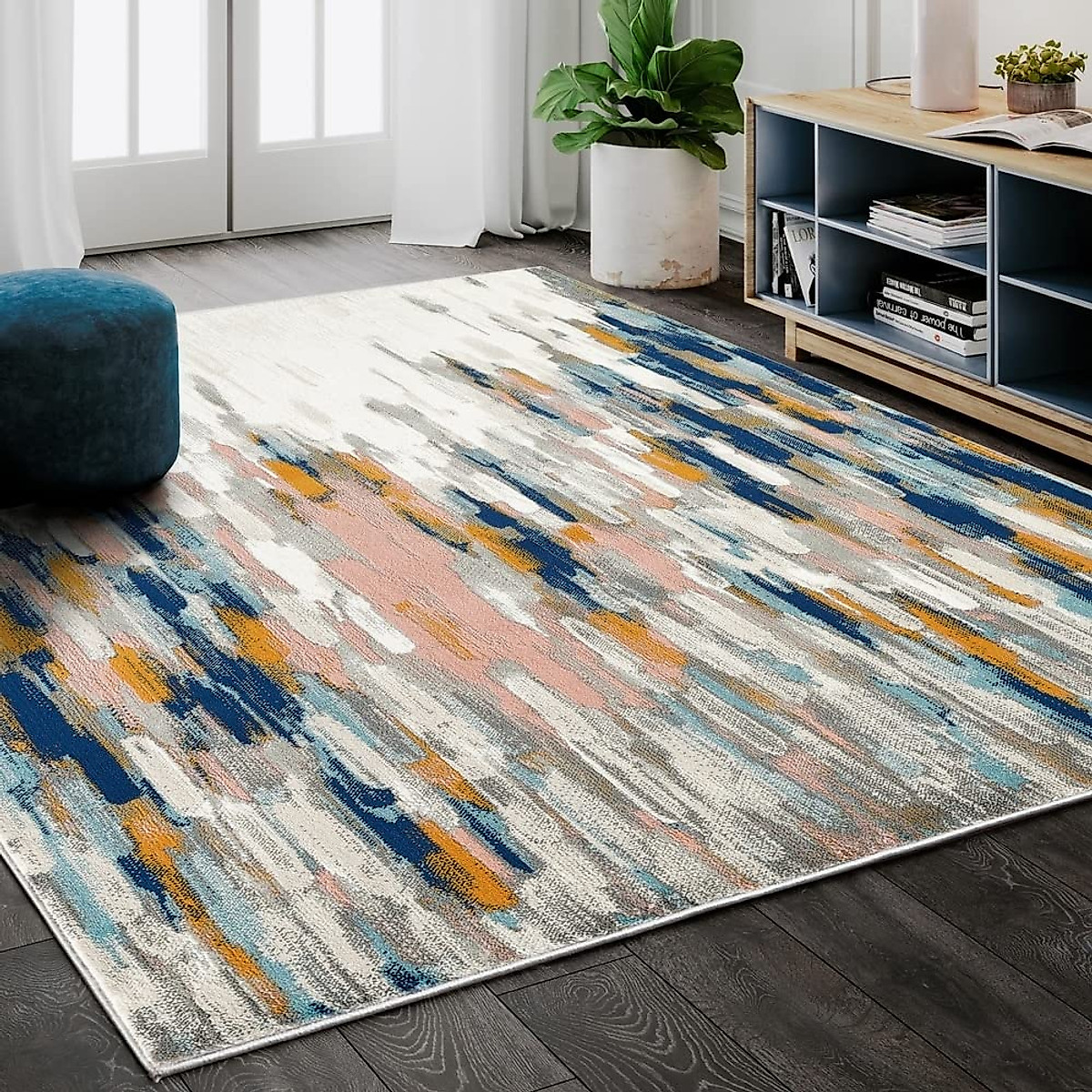 Abani Rugs Blue & Beige Abstract 7'9" X 10'2" Area Rug - Porto Collection Contemporary Style Accent Rug