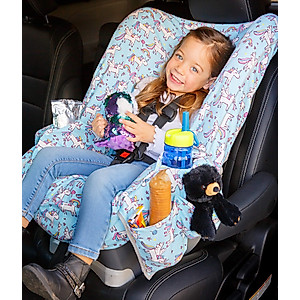 Niko Easy-Wash Children's Car Seat Cover & Liner - 100% Cotton Jersey Blue Unicorn - Fits Most Toddler Car Seats - Universal Fit - Waterproof SEAT Bottom - Machine Wash and Dry