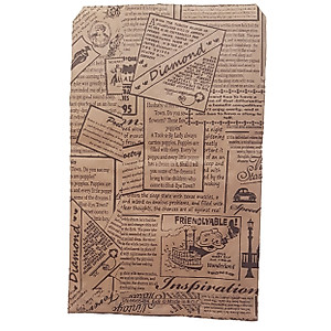 50 Qty 6" x 9" Newspaper Print Flat Plain Paper Gift Bags or Patterned Decorative Bags for candy, cookies, merchandise, pens, Party favors, showers, holidays, events and gifts