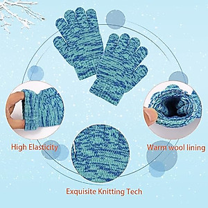 Winter Beanie Hat Scarf Gloves Set for Kids, Winter Warm Set Knitting Cap Neck Warmer Gloves for Girls Boys 2-10 Year (Blue)
