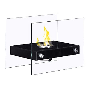 Tangkula Tabletop Fireplace Portable Stainless Steel Indoor Outdoor Ventless Bio Ethanol Fireplace Firepit (Black)
