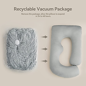 Insugar Pregnancy Pillows for Sleeping with Cooling Cover, U Shaped Body Pillows for Pregnancy, Maternity Pillow for Pregnant Women, Support Belly, Back and Knees, 55 x 28 Inch Grey