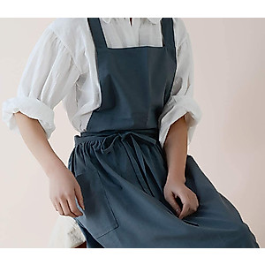 losofar Cotton Pleated Apron Retro Waterdrop Proof Garden Cleaning Pinafore Dress (green, 103cmx86cm)