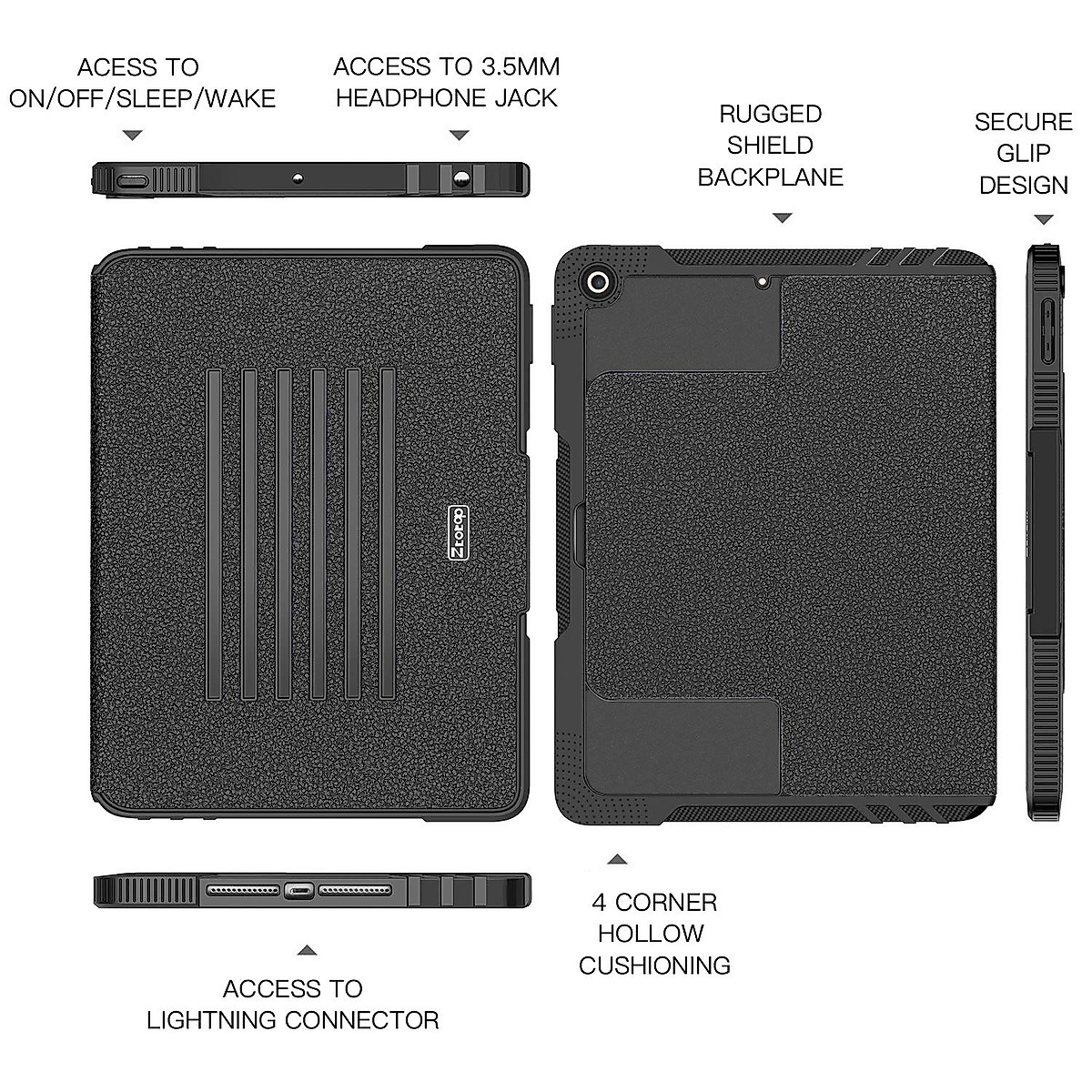 ZtotopCase iPad 9th/8th/7th Generation Case, [6 Magnetic Angles] Highly Protective & Shock Absorption Cover with Pencil Holder for iPad 10.2 Inch 2021/2020/2019 - Black