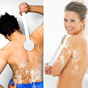 2Pack Back Scrubber for Shower, Qewro Stiff Bristles Dry Brushing Body Brush for exfoliating Back, Back Brush Long Handle for Shower Back Use Skin Washer Lymphatic Drainage, Bath Brush for Men Women