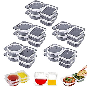 10PCS Double Compartment Condiment Container，Reusable 2 Compartment Snack Containers,Sauce Container With Lid,Ideal for traveling, portable lunches, snacks (Rectangular)