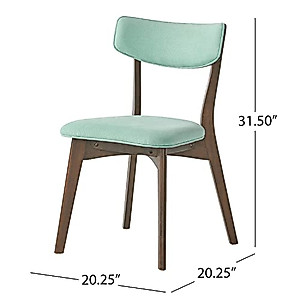 Christopher Knight Home Alma Mid-Century Wood Dining Set with Fabric Chairs, 5-Pcs Set, Natural Walnut / Mint