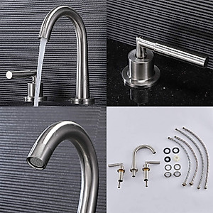 VESLA HOME Modern Brushed Nickel 3 Hole Bathroom Faucet Widespread, 2 Handle Lavatory Vanity Stainless Steel Bathroom Sink Faucet with Pop-up Drain and Water Hoses
