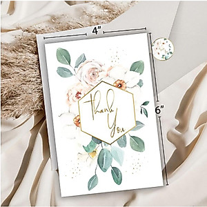 WHOLISTIC JOY Thank You Cards 48 ct Set | 6 Floral Designs Stationary | Gold Foil | Matching Envelopes & Stickers Designs | Special Occastion | Wedding, Birthday, Graduation, Baby Shower