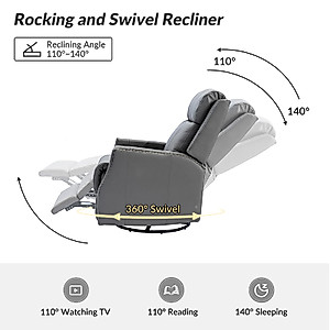 HULALA HOME Genuine Leather Swivel Rocker Recliners Set of 2 with Metal Base, Manual Glider Recliner Chairs with Adjustable Backrest & Footrest, Home Theater Sofa Armchairs for Living Room, Dove