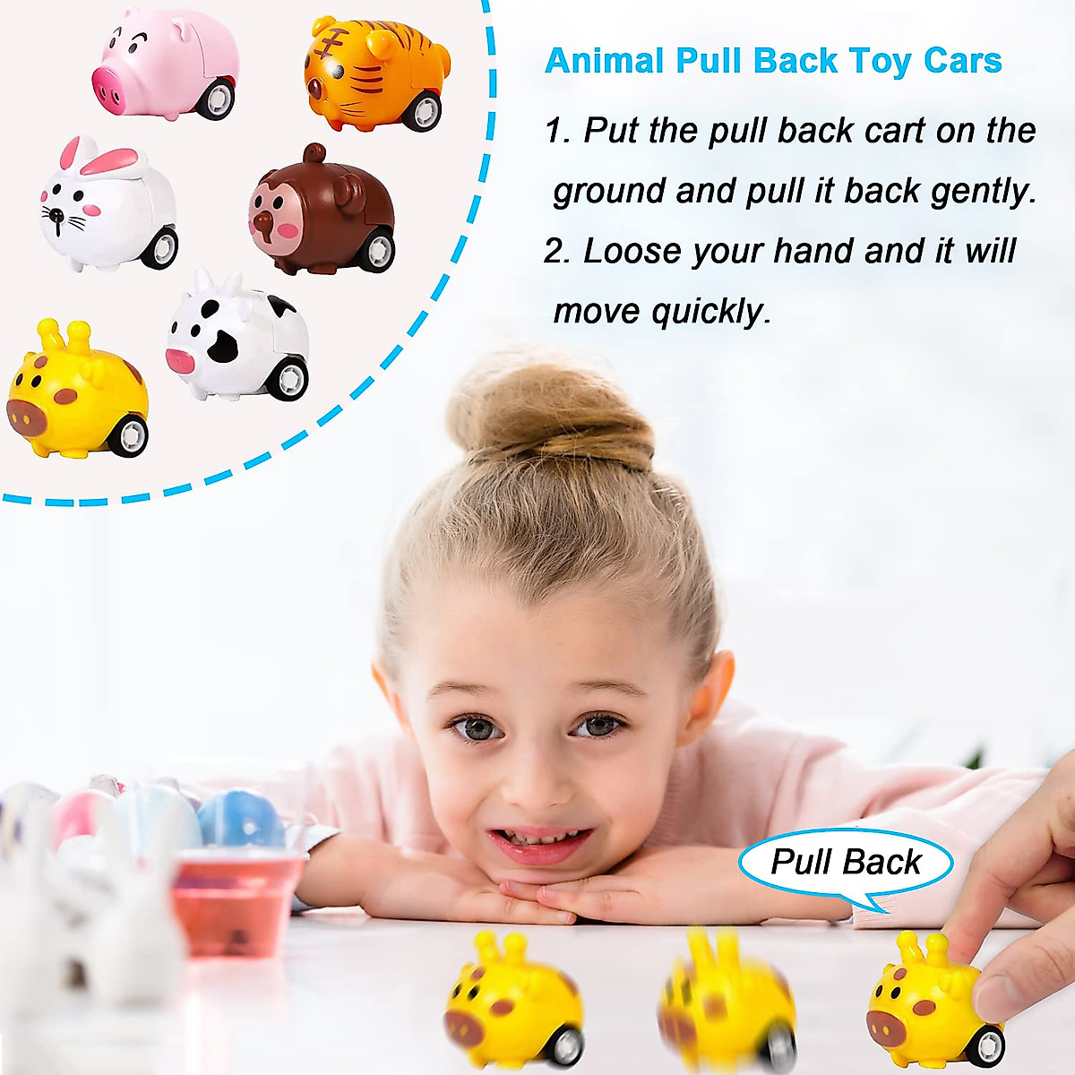 JIALWEN 12 Pack Easter Eggs Filled with Animal Pull Back Toy Cars, Easter Basket Stuffers Surprise Easter Gifts Hunt Theme Party Favors Classroom Prize Supplies