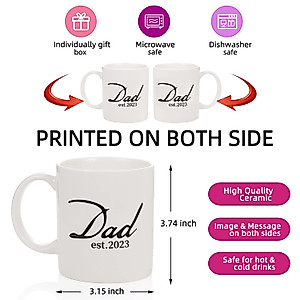 Pregnancy Gifts for First Time Moms – Mom and Dad Est 2023 11 oz Mug Set with Romper (0-3 Months) and Baby Socks ​- Top New Parents Gifts for Mom and Dad to Be