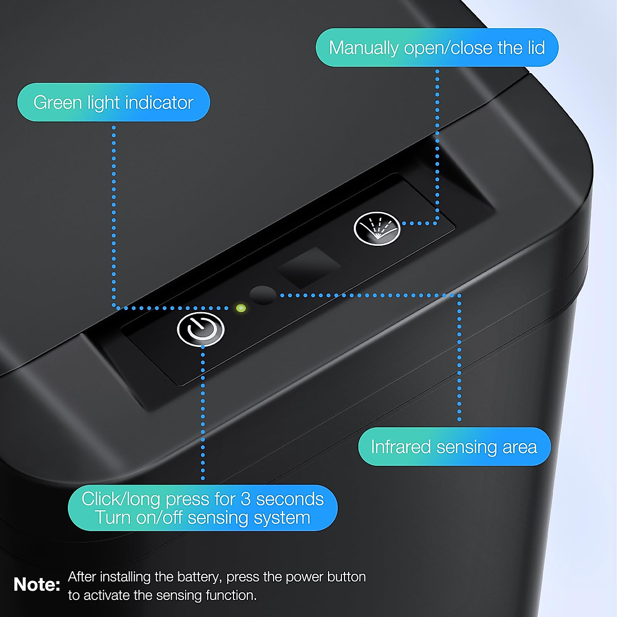 OKSOTY Bathroom Trash Can with Lid, 2.2 Gallon Automatic Touchless Garbage Can, Smart Motion Sensor Small Trash Can, Slim Plastic Trash Bin for Bedroom, Office, Living Room, Kitchen(Black)