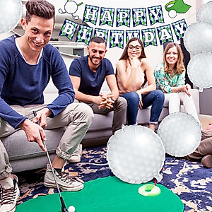 Containlol 32 Pieces Golf Birthday Party Supplies Decor Kits Golf Theme Happy Birthday Banner Golf Themed Cake Toppers Happy Birthday Cake Inserts Golf Aluminum Foil Balloons for Golf Themed Party