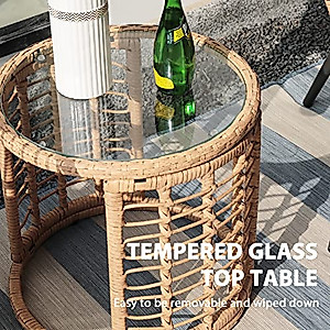 JOIVI 5 Piece Outdoor Wicker Furniture Set, Rattan Bistro All Weather Conversation Set with Ottoman and Coffee Side Table