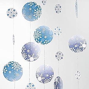 Blue Purple Snowflake Garland for Christmas Decoration Winter Wonderland Frozen Theme Party Hanging Decorations Snow Flake streamer banner backdrop for New Year Wedding Birthday Bridal Baby Shower