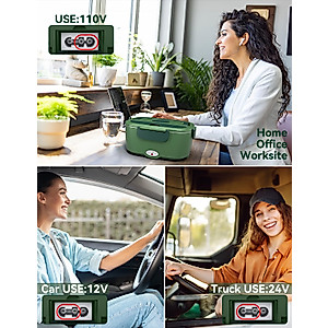 Electric Lunch Box for Adults, 80 W Fast Heating Portable Food Warmers for Car Truck Travel with 2 Stainless Steel Containers 1.5 Liters Heated Lunch Box Self Heating Food Heater for Work lonchera