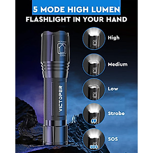 Victoper New Flashlight 2 Pack, 2000 Lumen 5 Modes Tactical LED Flash Light, High Lumens Bright Waterproof Flashlights, Zoomable Flash Lights for Camping Emergencies Outdoor Home, Gift for Dad & Men