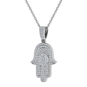 Hamsa Hand Pendant Round Brilliant Diamond Necklace for Men/Women 18K White Gold 2.00 carat (G,VS1)