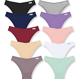 FINETOO Womens Cotton Underwear Sexy Stretch Bikini Panties Low Rise Hipster Ladies Soft V-Waist Cheeky(L)