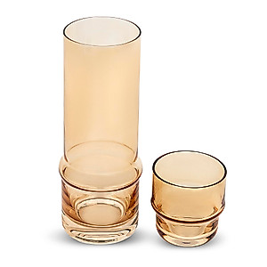 Elle Decor Bedside Water Carafe with Tumbler | 33Ounce Pitcher and Matching Drinking Glass | Stackable Cup as a Lid for Carafe | Home Dcor for Guest Room, Nightstand, Office, or Gift