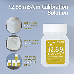 YINMIK 12.88 mS/cm Calibration Solution, Conductivity Salinity Calibration Fluid for Salinity Tester, EC Meter, TDS Meter, 7 in 1 Tester Standard Calibration, 4 Bottles of 50mL