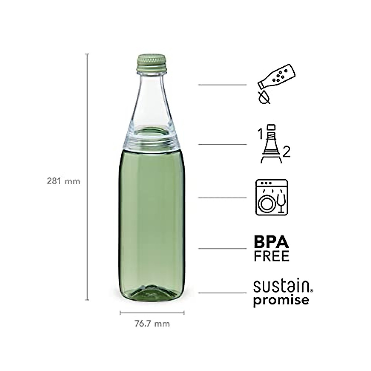 Aladdin Fresco Twist & Go Water Bottle 0.7L Sage Green – Two-Way Leakproof Lid for Easy Filling and Cleaning - Carbonated Beverage Friendly - BPA-Free - Smooth Drinking Spout - Dishwasher Safe