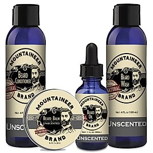 Mountaineer Brand Everyday Necessities Beard Bundle | Beard Wash, Conditioner, Beard Balm, Beard Oil for Men | Cleans, Hydrates Wiry Beards | Leaves Hair Soft and Manageable | Essential 7 Scent