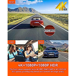 Vantrue N4 Pro 3 Channel 4K WiFi Dash Cam, STARVIS 2 IMX678 Night Vision, 4K+1080P+1080P Front Inside and Rear Triple Car Camera, Voice Control, GPS, 4K HDR, 24 Hours Parking Mode, Support 512GB Max