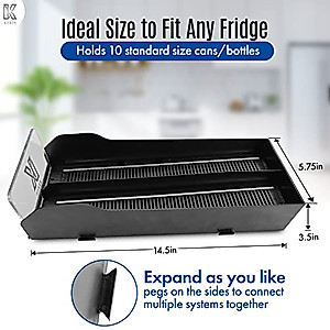 KEKIN Drink organizer for fridge comes equipped with a Super Smooth Roller glide system with gravity feed. Drink dispenser for fridge is Fully assembled, Its a great fridge organizer, Drink Organizer.