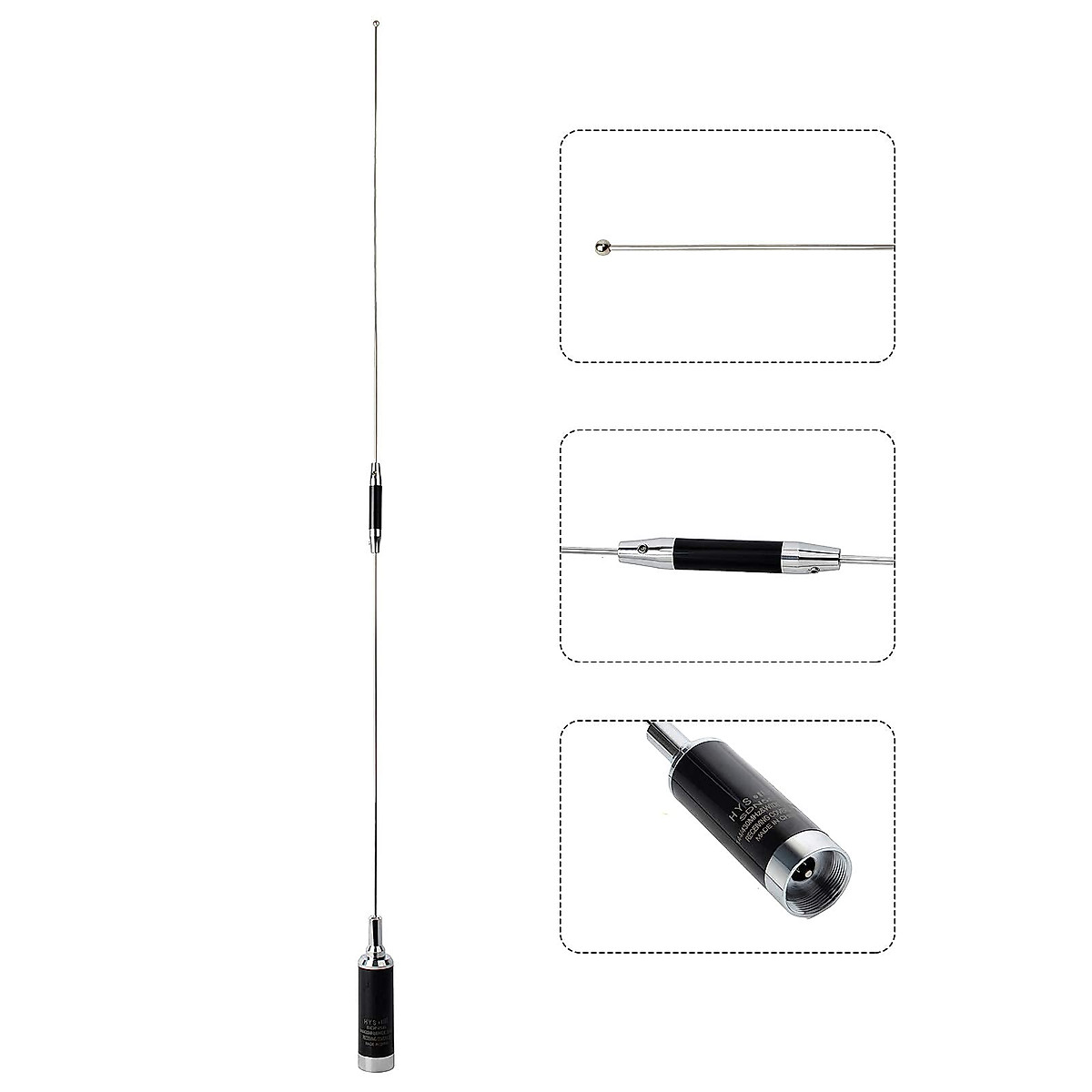 UAYESOK Dual Band NMO Antenna SDN5B 37.5inch, 100W Wide Band Mobile Antenna VHF/UHF Loading Coil Stainless Steel Whip W/TCJ-N2 NMO Trunk Lip Mount
