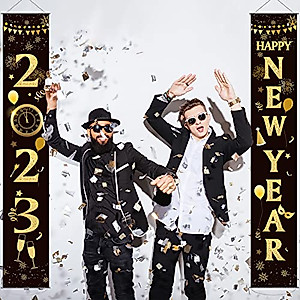 Large 2023 Happy New Year Door Banner New Year Porch Banner Signs Happy New Year Hanging Decorations for New Years Eve Party Supplies 2023 NYE Party Decorations